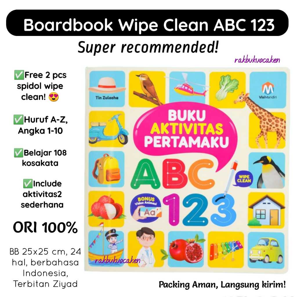 Jual Ready Stock BOARDBOOK Wipe Clean Aktivitas Pertamaku ABC 123 FREE ...