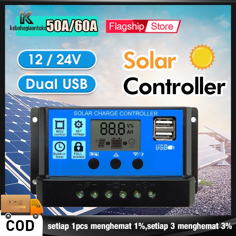 Jual Solar Charge Controller 10A 20A 30A 40A 50A 60A Cell PWM Pengisi Daya Surya 12V 24V ...