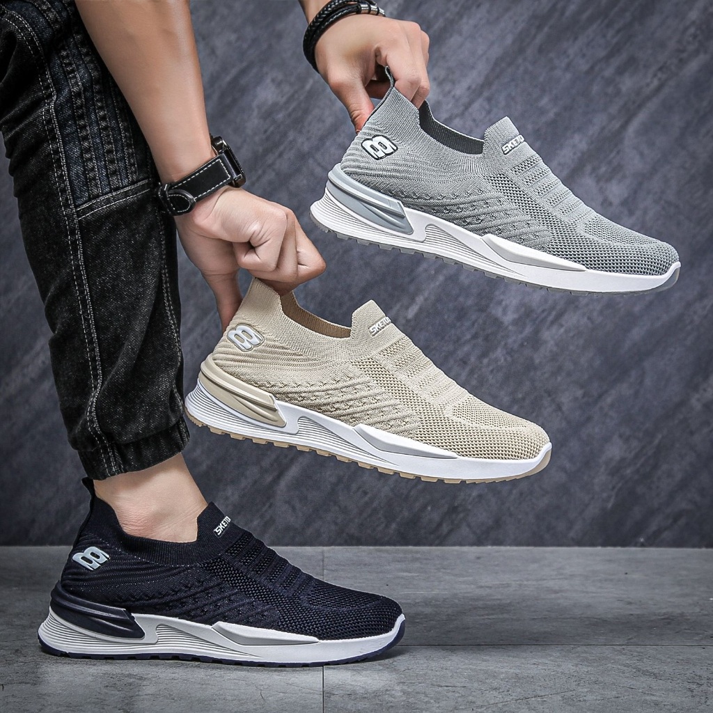 Jual ESSE Sepatu Sneakers Slip On Kanvas Rajut Pria Tanpa Tali Casual ...