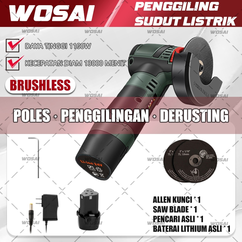 Jual WOSAL 24V Mesin Gerinda Brushless Angle Grinder Cordless Mesin ...