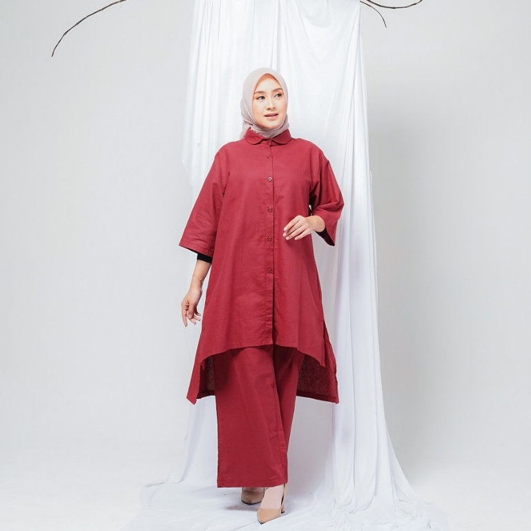 Jual Baju One set Tunik Kekinian Natania Set Kemeja Kancing Depan ...