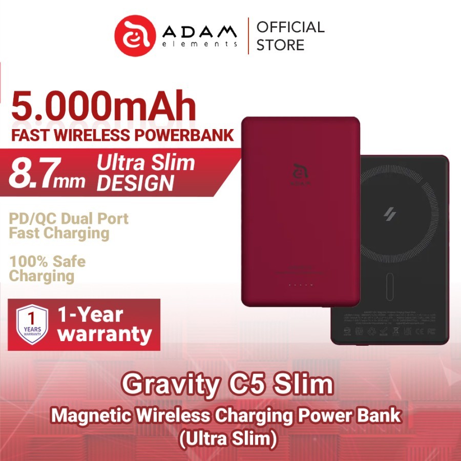 Jual ADAM ELEMENTS Gravity C5 Slim 5000mAh Magsafe Powerbank QC PD 3.0 | Shopee Indonesia