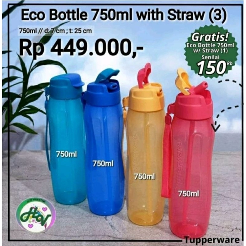 Jual TUPPERWARE Eco Bottle with straw 750 ml | Shopee Indonesia