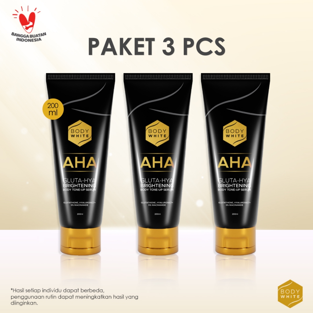 Jual Body White Paket 3pcs AHA Gluta-Hya Brightening Body Tone-Up Serum ...
