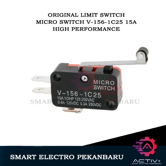 Jual ORIGINAL V-156-1C25 MICRO LIMIT SWITCH DENGAN GAGANG PLAT PANJANG + RODA ROLLER LONG LEVER ...