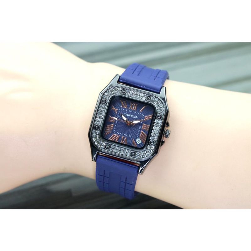 Jual Jam tangan wanita Ct Strap Karet Model Diamond Tanggal aktif Free ...