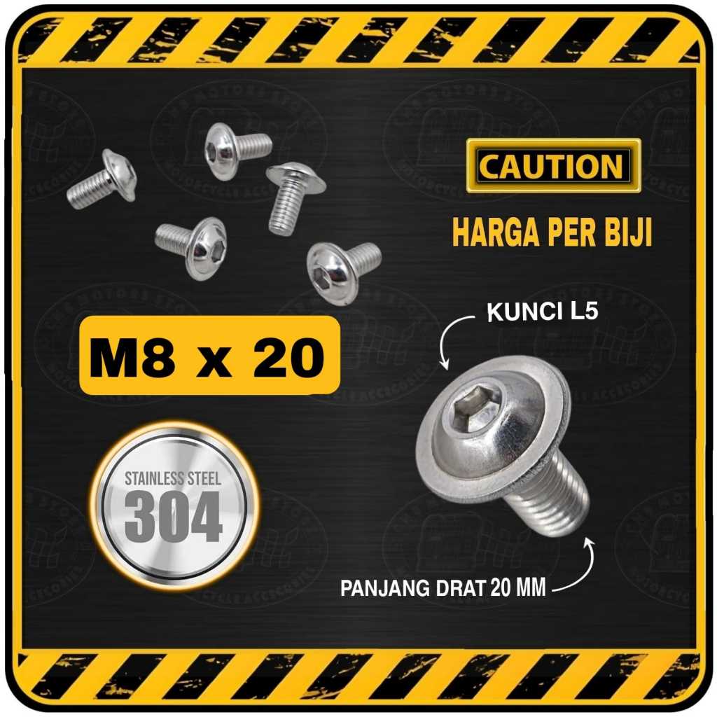 Jual Baut L STAINLESS Button Flange M8 x 20 || M8x20 ( Setara Baut Kunci 12 | Panjang 20 mm / 2 ...