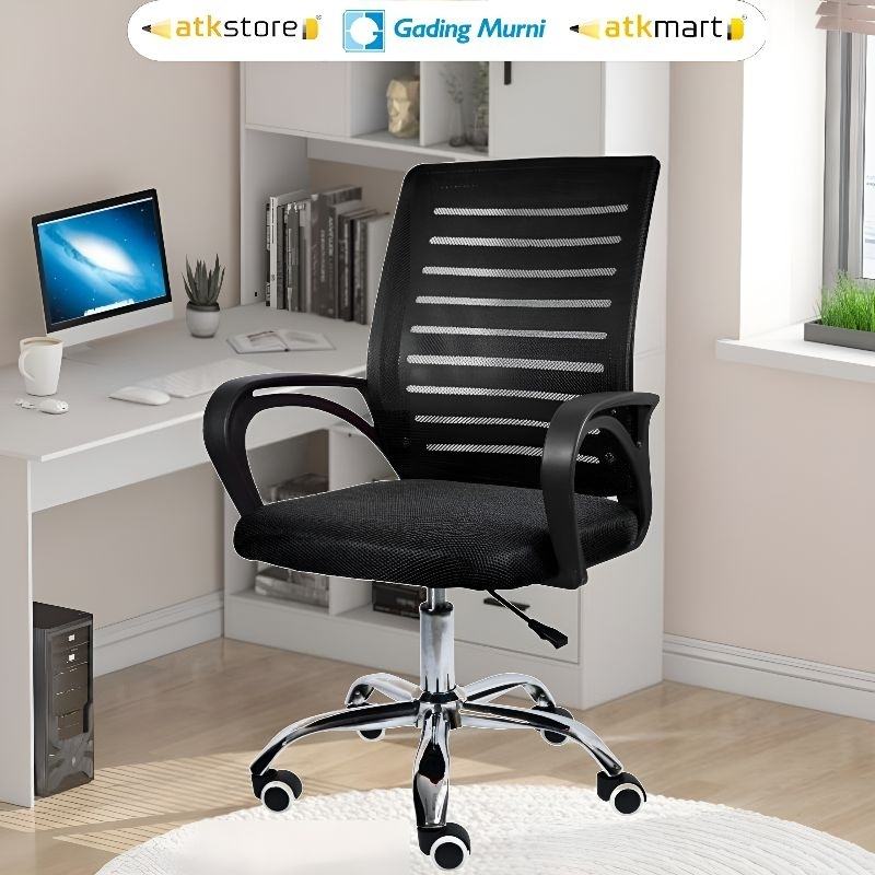 Jual Kursi Kerja Kantor Jaring Putar Hidrolis Kaki Chrome Besi / Kursi ...