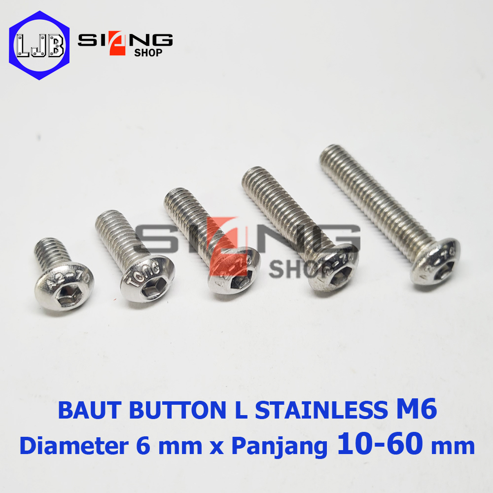 Jual Baut Button L M6 Stainless 304 A2-70 Panjang 10 sd 60 mm | Shopee Indonesia