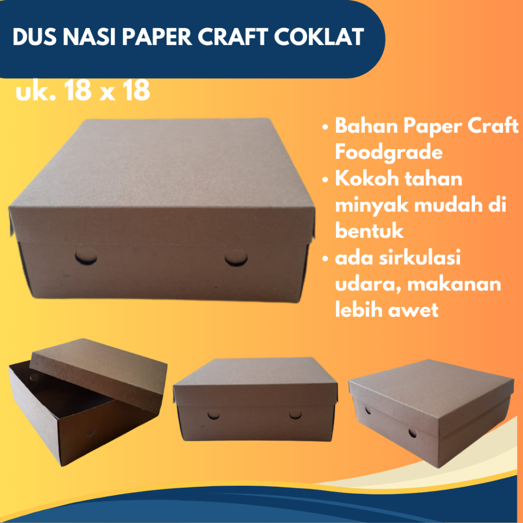 Jual DUS NASI UK. 18 X 18 PAPER CRAFT COKLAT POLOS |KOTAK / BOX NASI ...