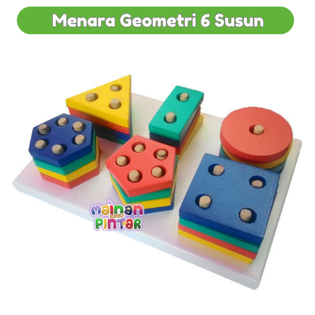 Jual Menara Geometri 6 Susun Mainan Kayu Pintar Mainan Edukasi Anak ...