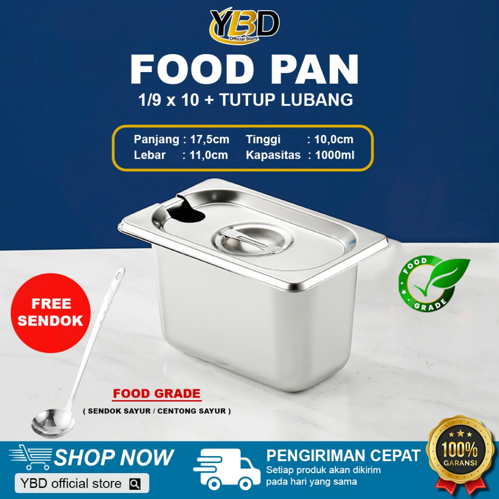 Jual Food Pan Stainless + Tutup Lubang 1/9 x 10 (176 x 108 x 100 mm ...