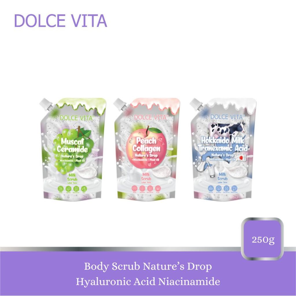 Jual DOLCE VITA MILK BODY SCRUB NATURE'S DROP HYALURONIC ACID ...