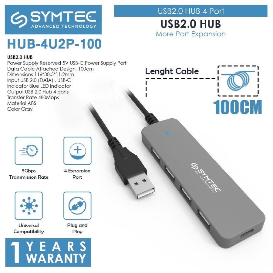 Jual SYMTEC USB 2.0 Hub 4 ports with Type-c Power Port - HUB-4U2P ...