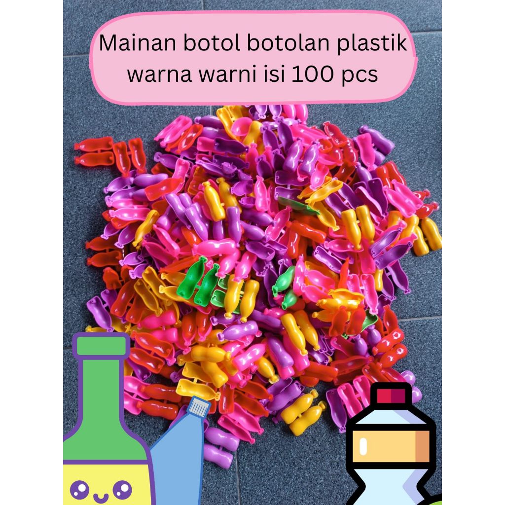 Jual MAINAN BOTOL BOTOLAN PLASTIK BERWARNA 1 PAK ISI 100 PCS | Shopee ...