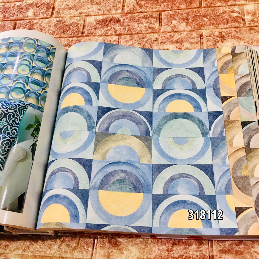 Jual Wallpaper Dinding Bulat Kotak Minimalis 3D Biru Kuning Private ...
