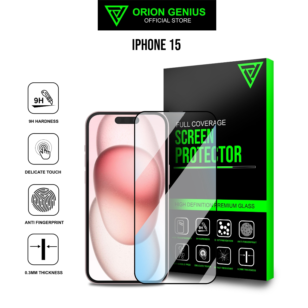 Jual Orion Genius Anti Gores Tempered Glass 5D for iPhone 15 FullCover ...