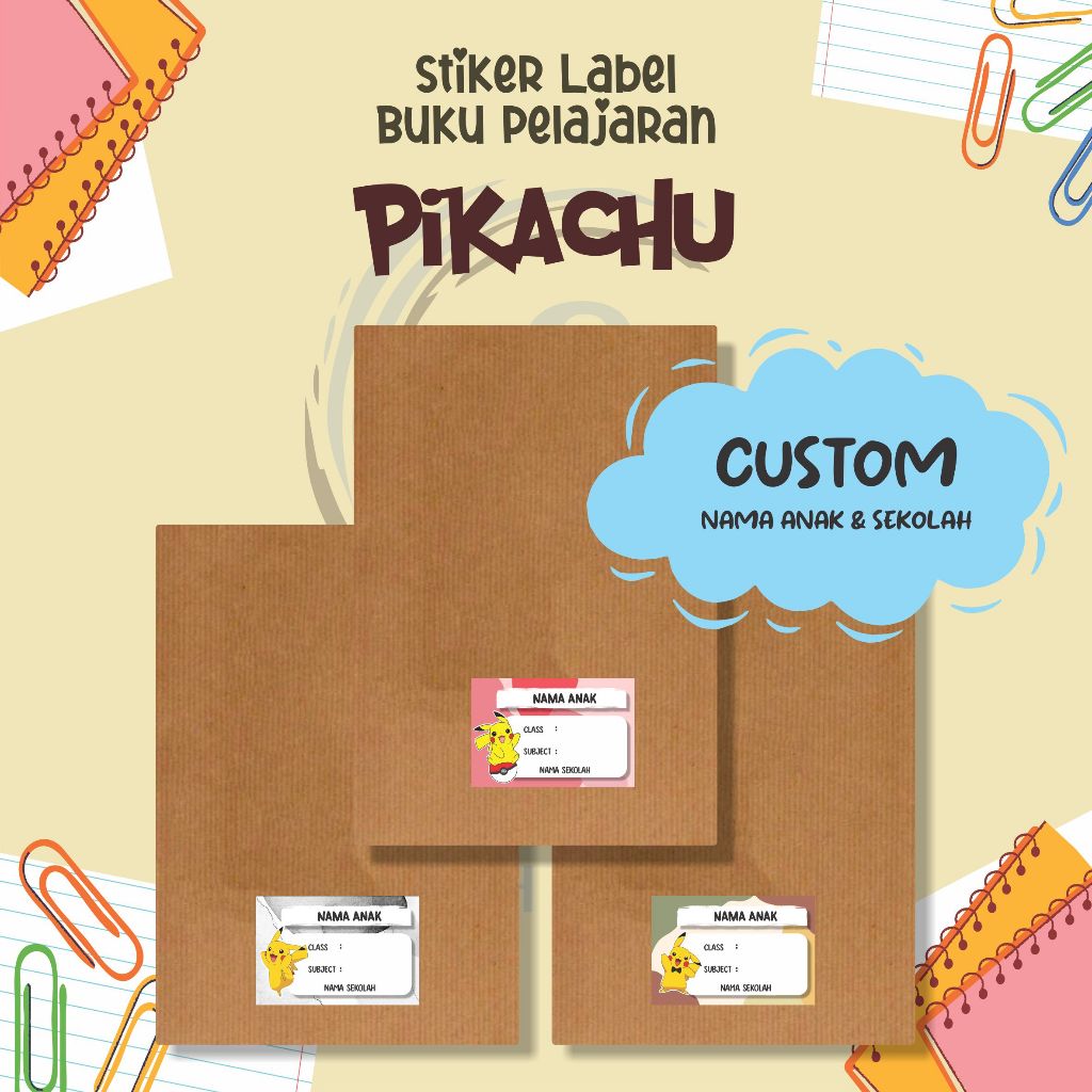 Jual ( 30pcs ) Stiker Label Buku Pelajaran TEMA PIKACHU / Stiker Mapel ...