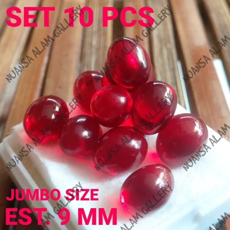 Jual Set 10 Pcs Batu Merah Delima MD Jumbo Bentuk Oval Semi Tetes Air ...