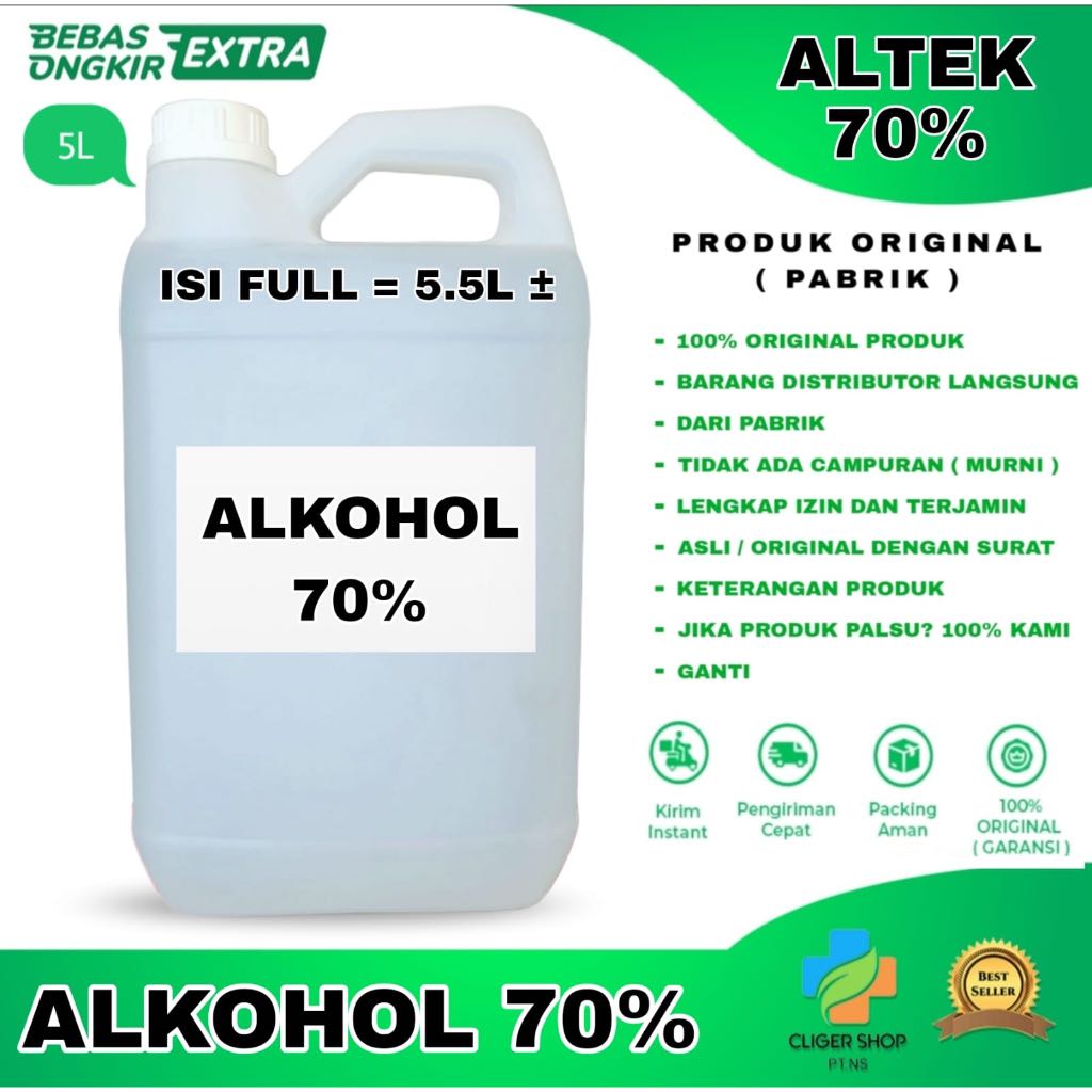 Jual ALKOHOL 70% 5 LITER / ALKOHOL SOLVENT ETHANOL 70% 5 LITER | Shopee ...