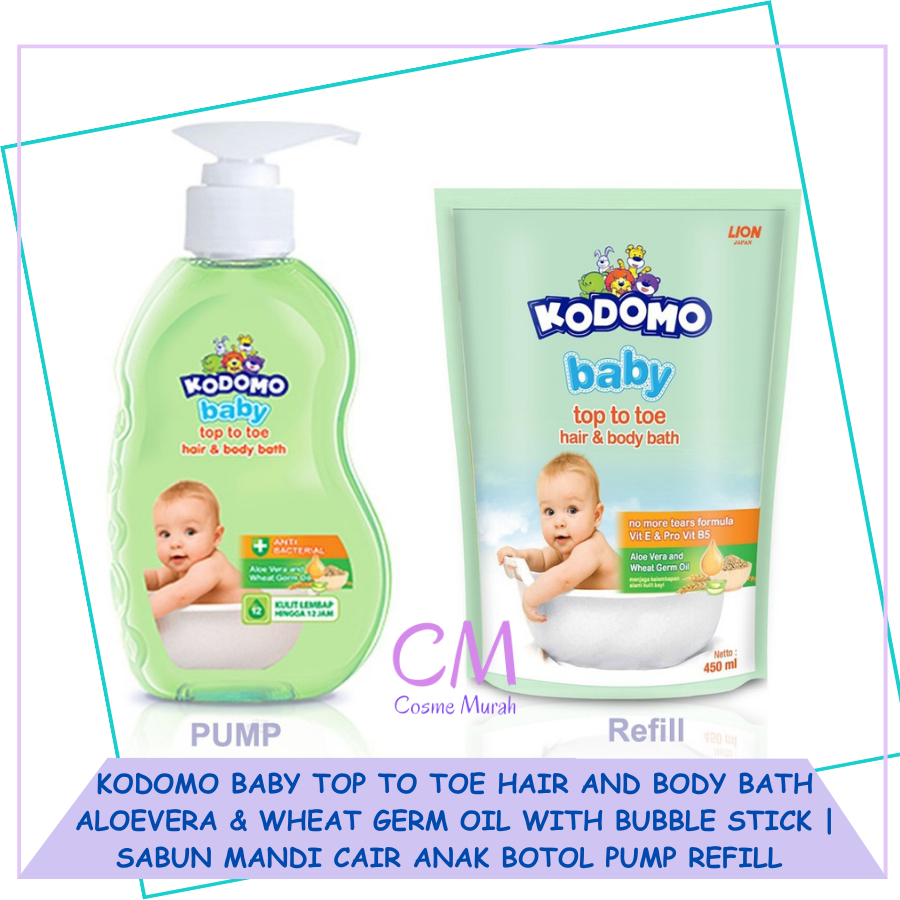 Jual CM KODOMO Baby Top To Toe Hair and Body Bath Aloevera & Wheat Germ Oil With Bubble Stick ...
