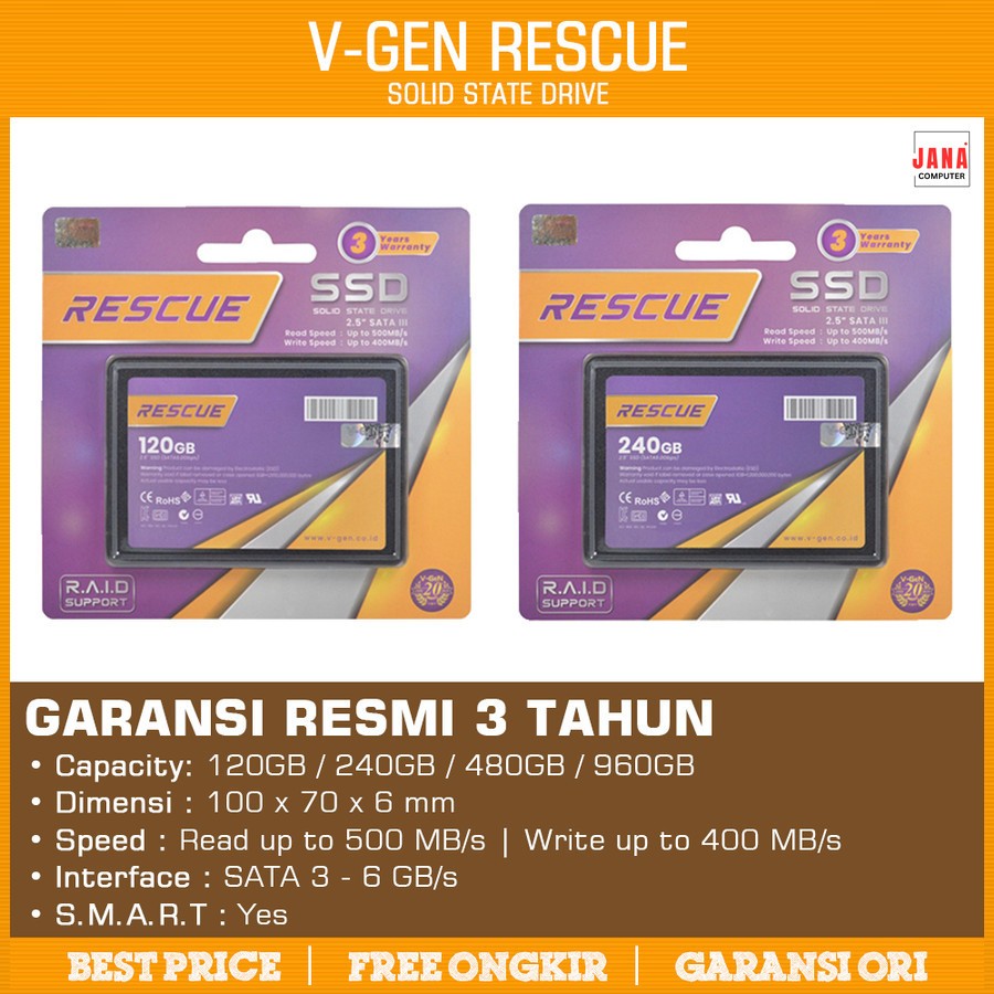 Jual SSD 2.5" VGEN RESCUE 128GB / 256GB / 512GB / 1TB SSD V-GEN SATA ...