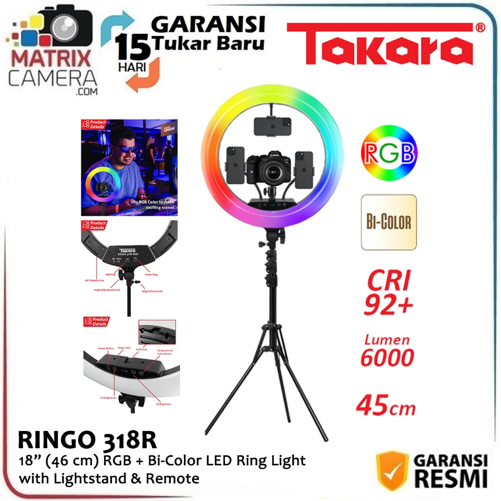 Jual Takara RINGO 318R 18 Inch RGB & Bi-Color LED Ring Light Ringlight Kit | Shopee Indonesia