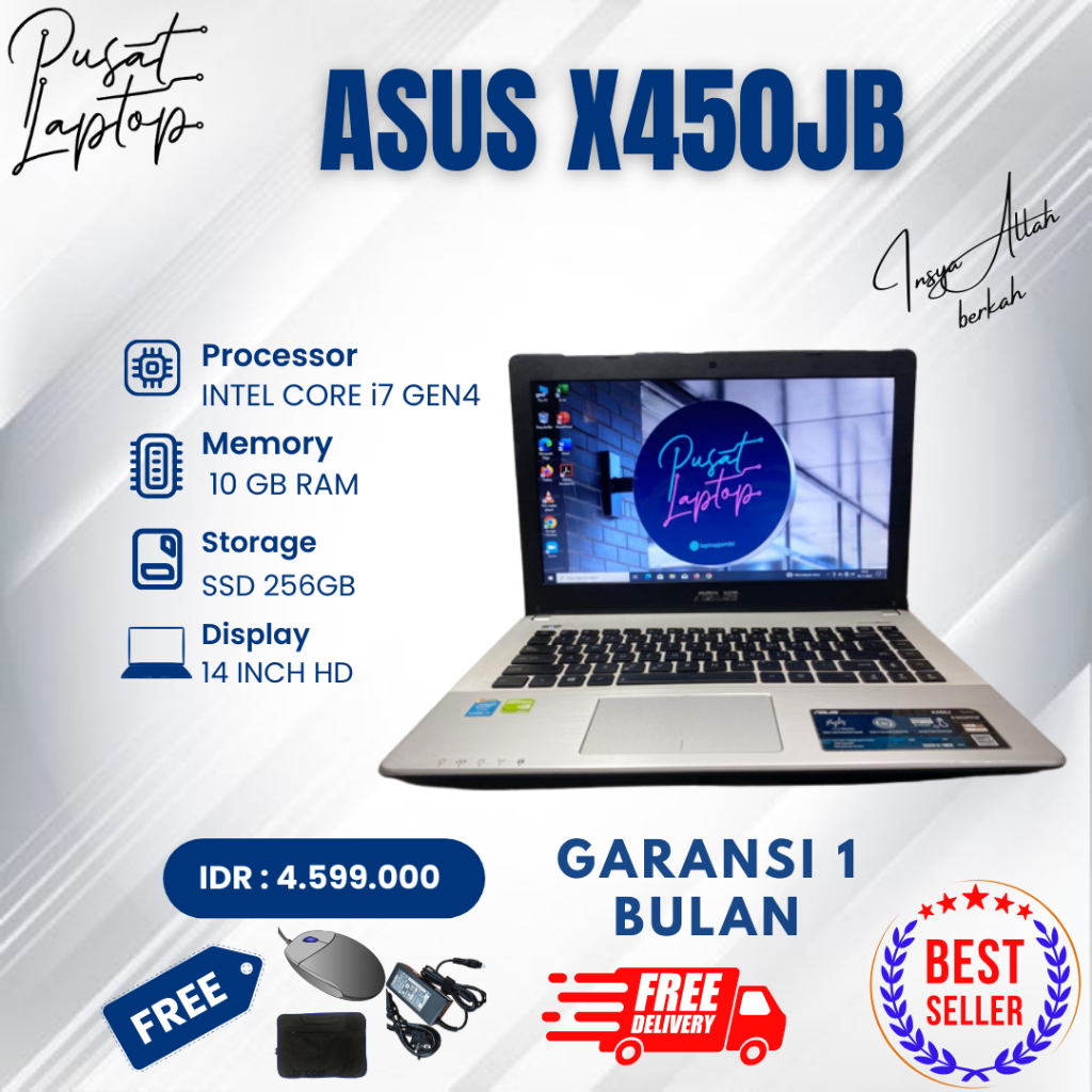 Jual LAPTOP ASUS X450JB | INTEL CORE I7 GEN 4 | RAM 10GB | SSD 256GB | BERGARANSI | Shopee Indonesia