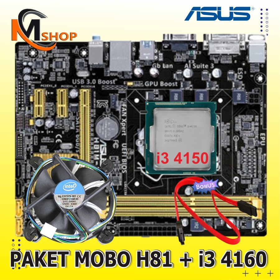 Jual Paket Mainboard Mobo Intel H81 LGA 1150 DDR3 + Processor Core i3 4160 + Fan | Shopee Indonesia