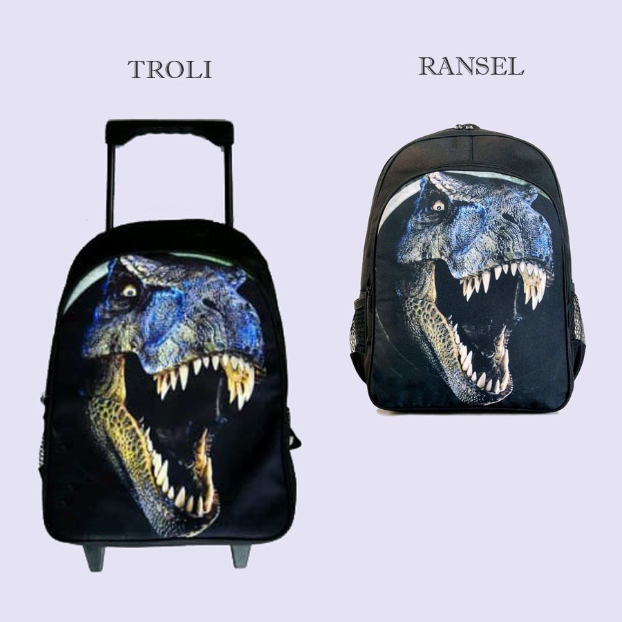 Jual Tas Dinosaurus Black 3D |ZGB Kids| Tas Koper Troli Ransel Travel ...