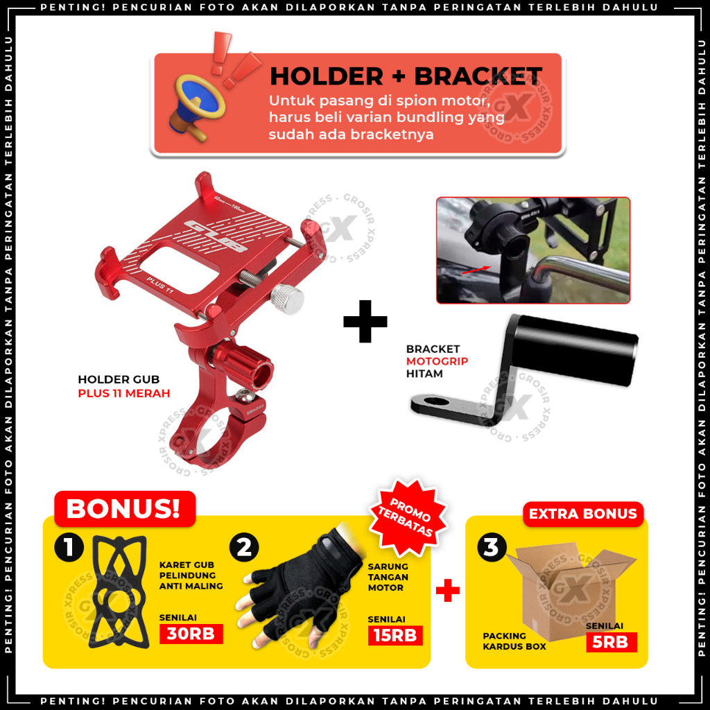 Jual Holder Hp Motor Besi GUB PLUS 11 Penyangga Handphone Stang Phone ...