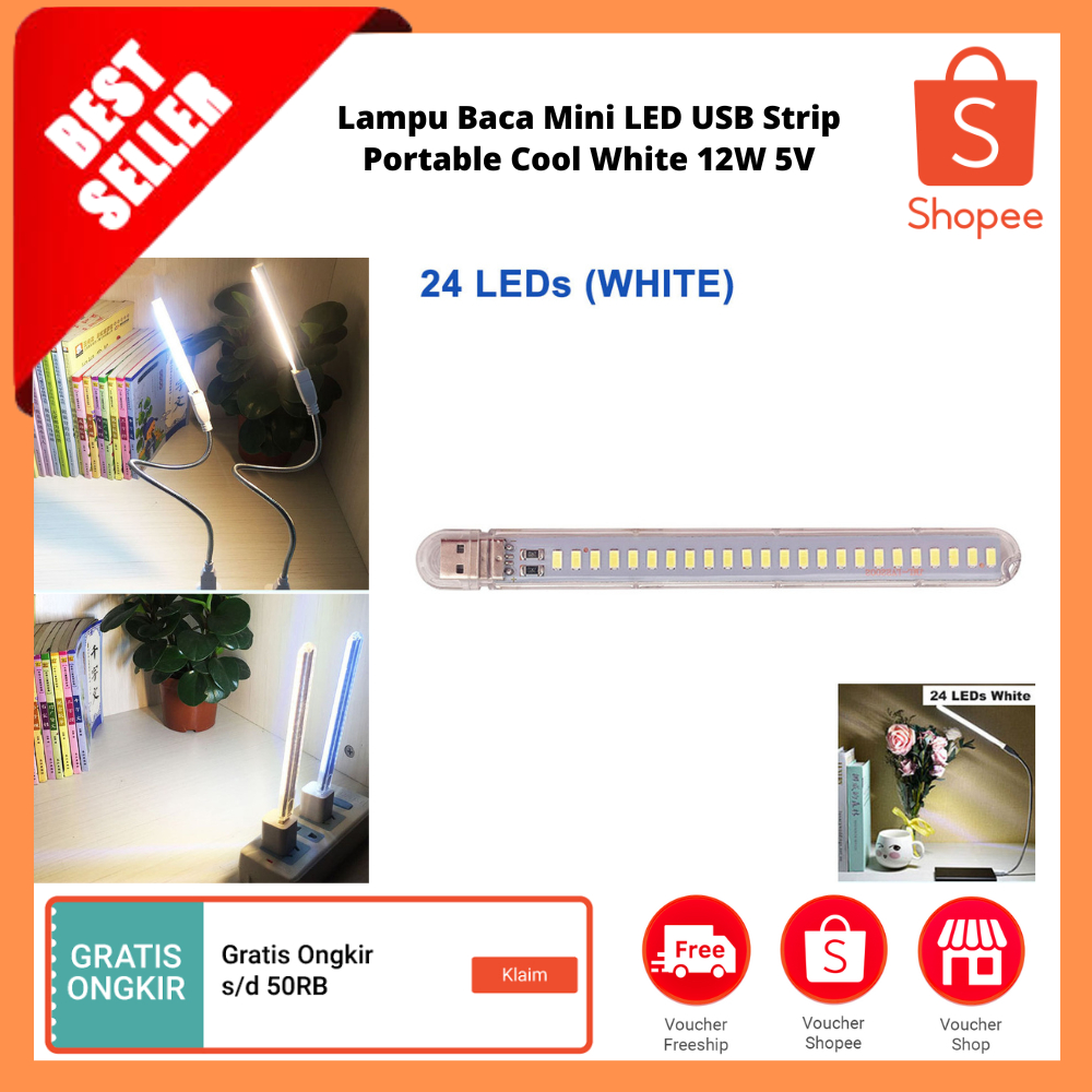 Jual Lampu Baca Mini LED USB Strip Portable Cool White 12W 5V / Lampu LED USB Portabel Lampu ...