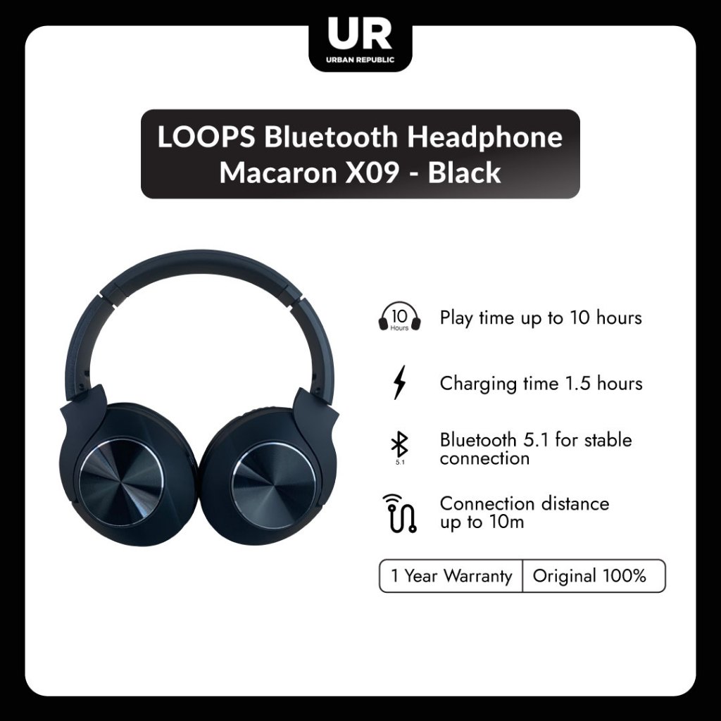 Jual Loops Bluetooth Headphone Macaron X09 - Black | Shopee Indonesia