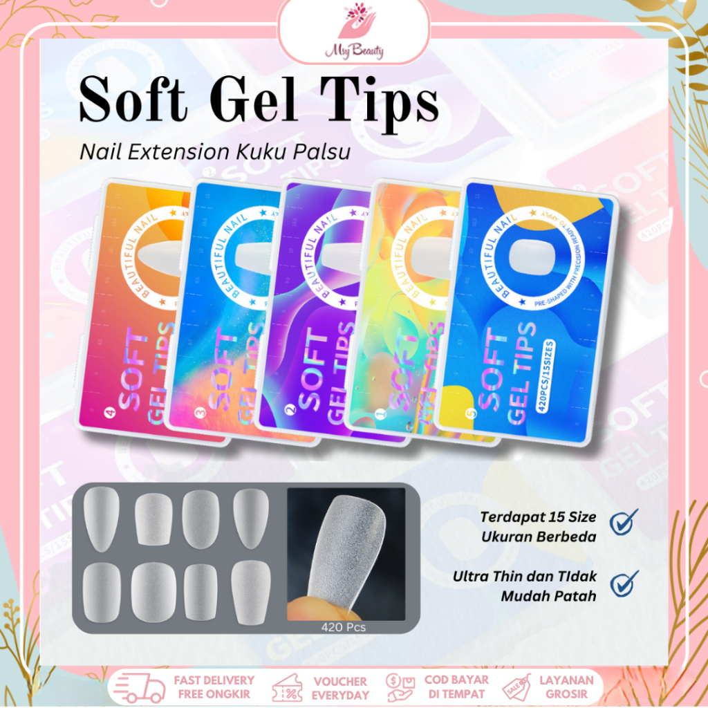 Jual MSY Soft Gel Tip 240Pcs/420Pcs/550Pcs/600Pcs/100Pcs Nail Extension ...