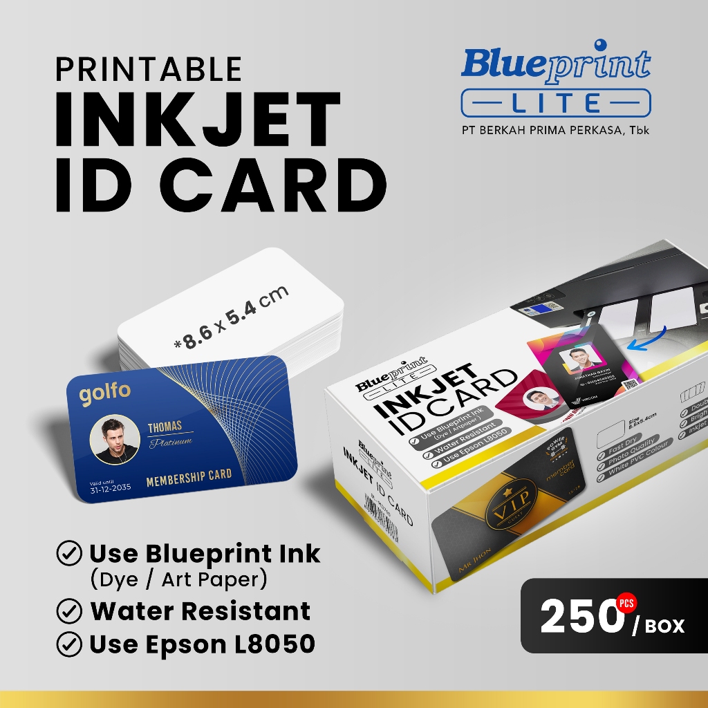 Jual Kartu printable inkjet Id card blueprint 8.6 x 5.4 Cm 760 micron ...