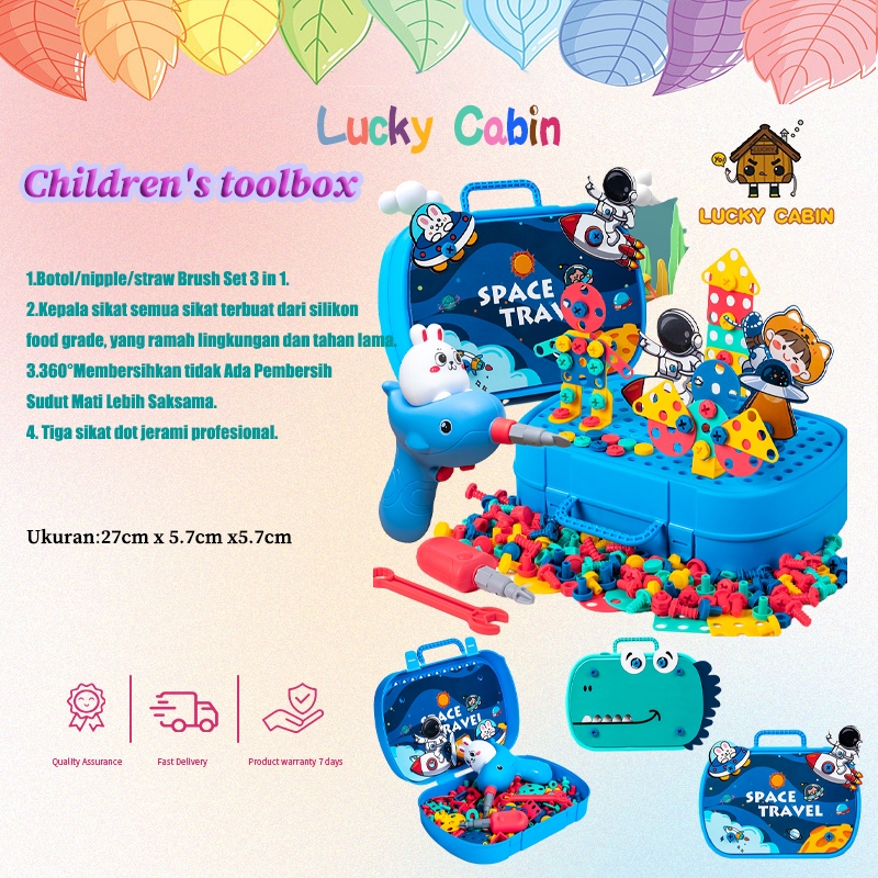 Jual Lucky Cabin Children rabbit electric screw assembly repair toolbox ...