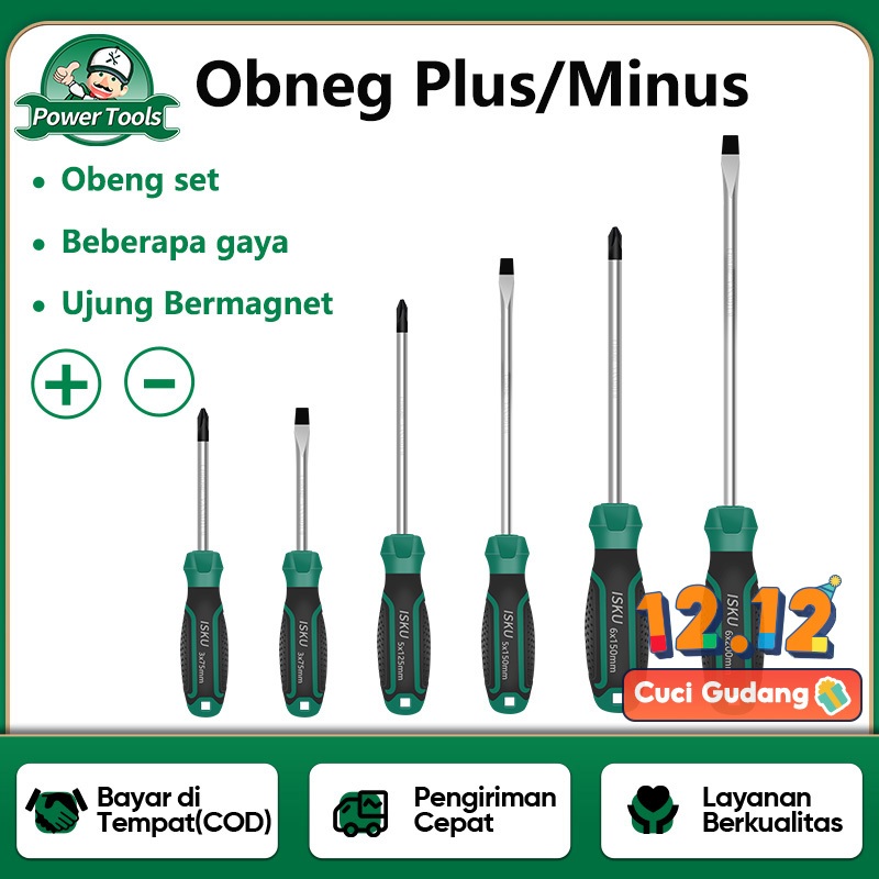 Jual ISKU Obeng Set 2pcs Plus Minus/Tip Magnetik Chrome Vanadium Obeng ...