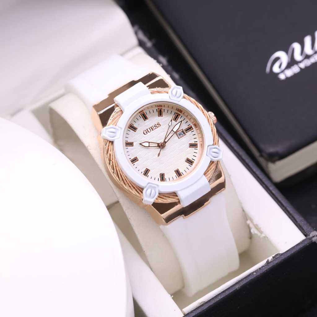 Jual Jam Tangan Wanita Guess Tali Rubber Body B alok Tanggal Aktif ...