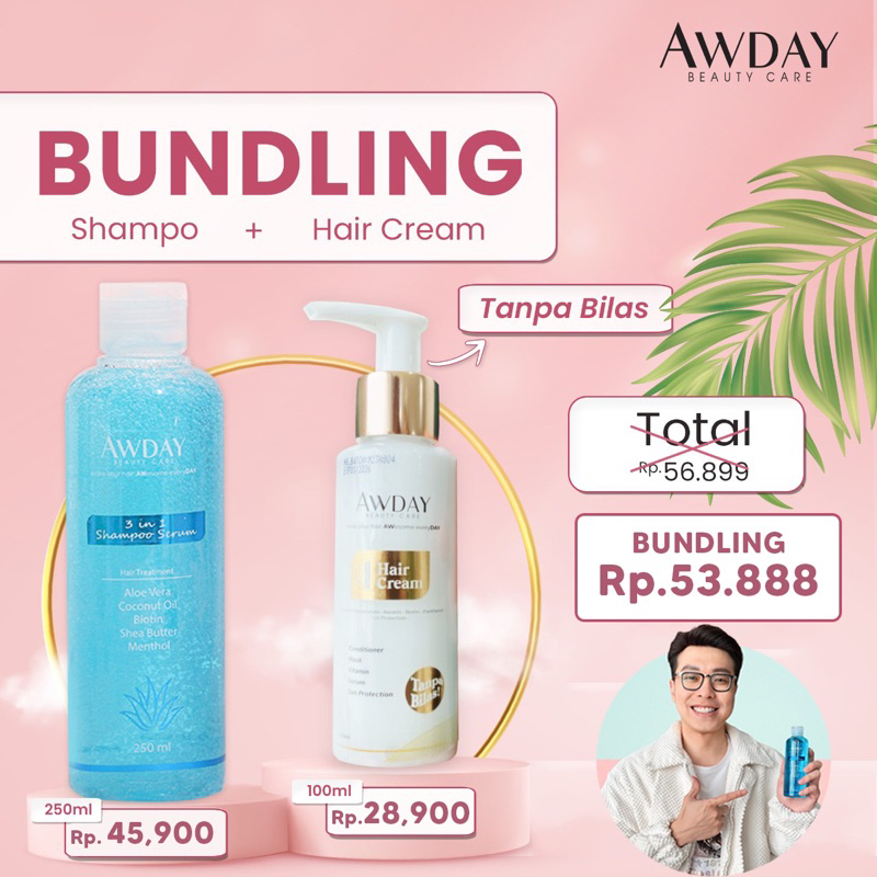 Jual PAKET MURAH AWDAY SHAMPOO 250ML & HAIRCREAM TANPA BILAS 100ML ...