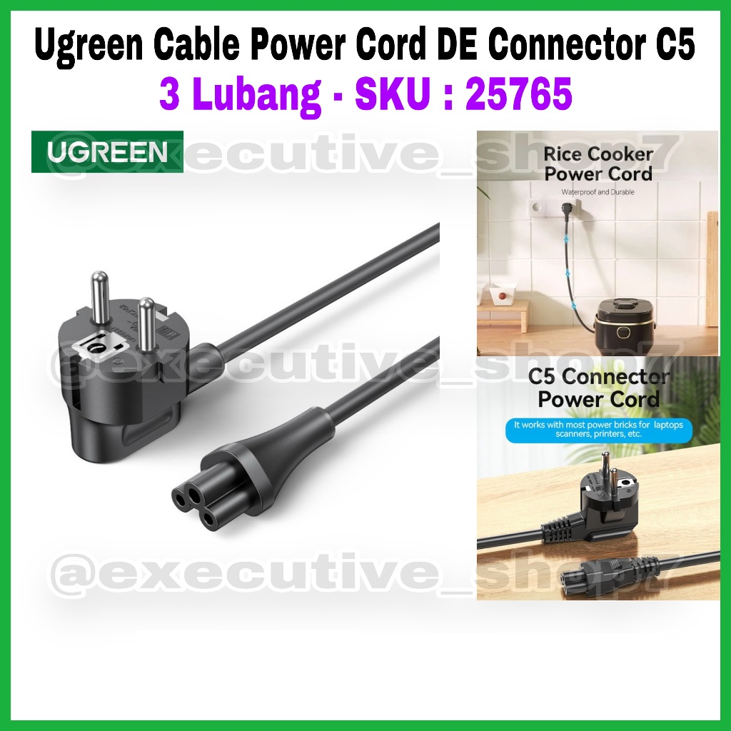 Jual Ugreen Cable Power Cord DE Connector C5 - 3 Lubang - SKU : 25765 ...