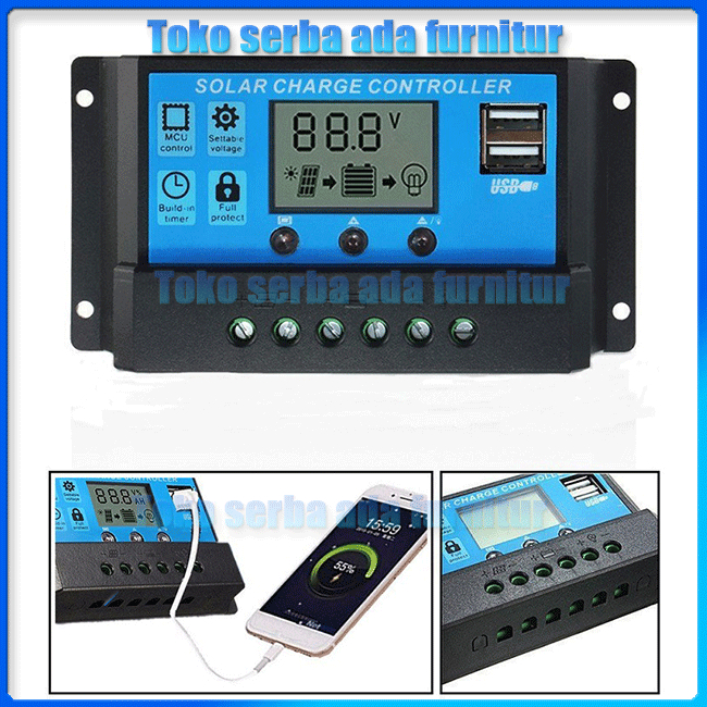 Jual Solar Charge Controller LCD LED Display Solar PWM 12V/24V 10A 20A 30A 50A 60A USB Panel ...