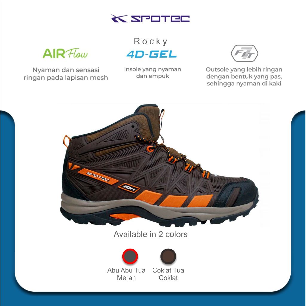 Jual SPOTEC Sepatu HIKING Artikel ROCKY-Coklat/Coklat Tua | Shopee ...