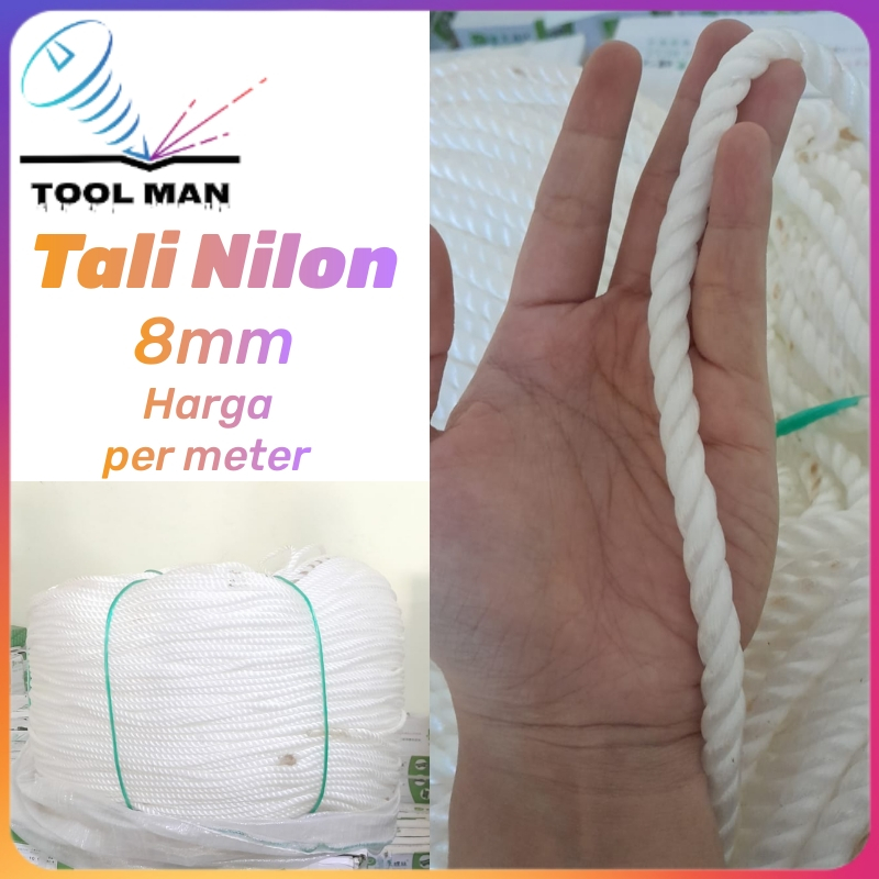 Jual Tali Tambang Kecil 8mm Tali nilon putih / Nylon Rope / Propylene ...