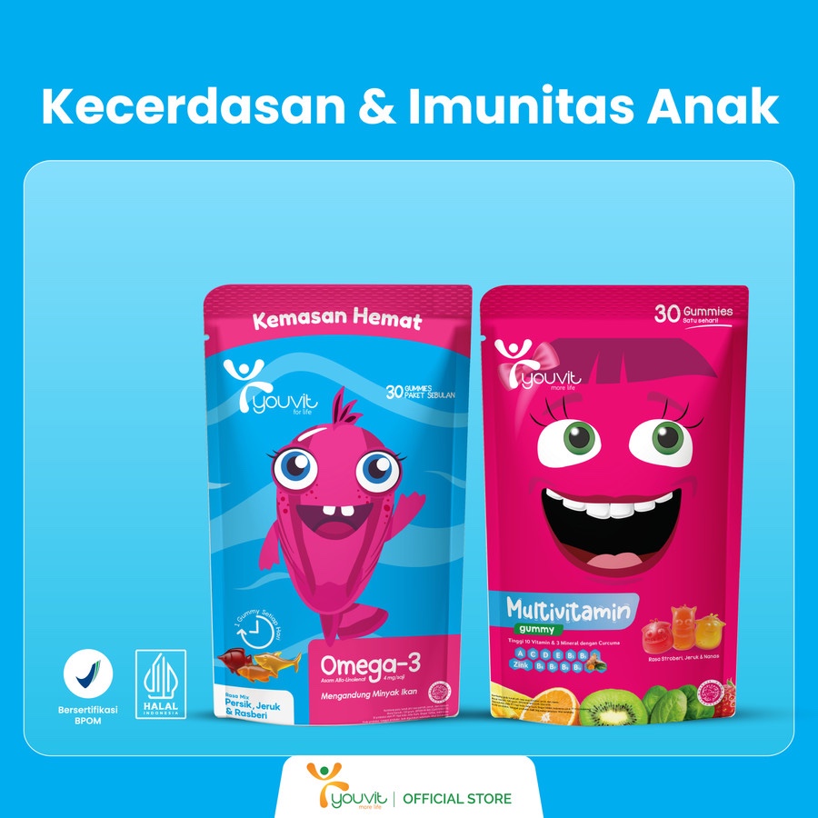 Jual Youvit Omega-3 Gummy Kids Vitamin Anak Multivitamin Sachet isi 30 | Shopee Indonesia