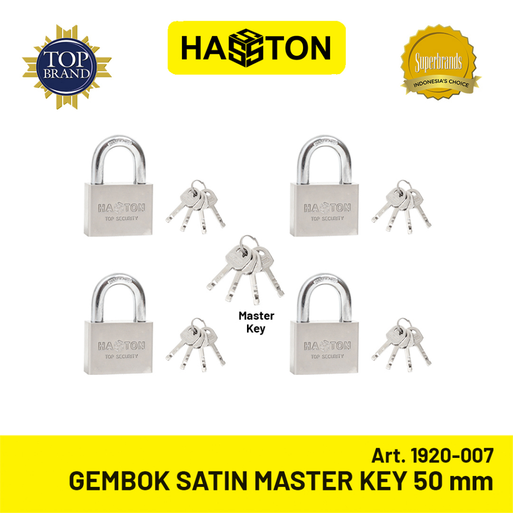 Jual Hasston Gembok Satin 50mm (4Pcs) / Safety Padlock Master Key (1920 ...