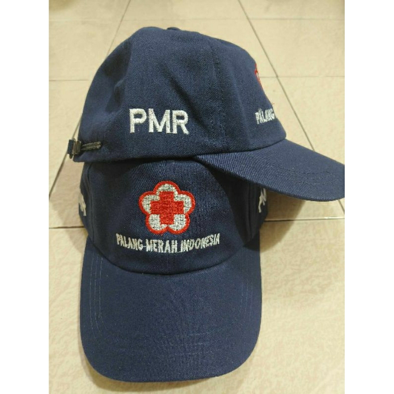 Jual topi logo depan PMI dan logo samping PMR biru navy | Shopee Indonesia
