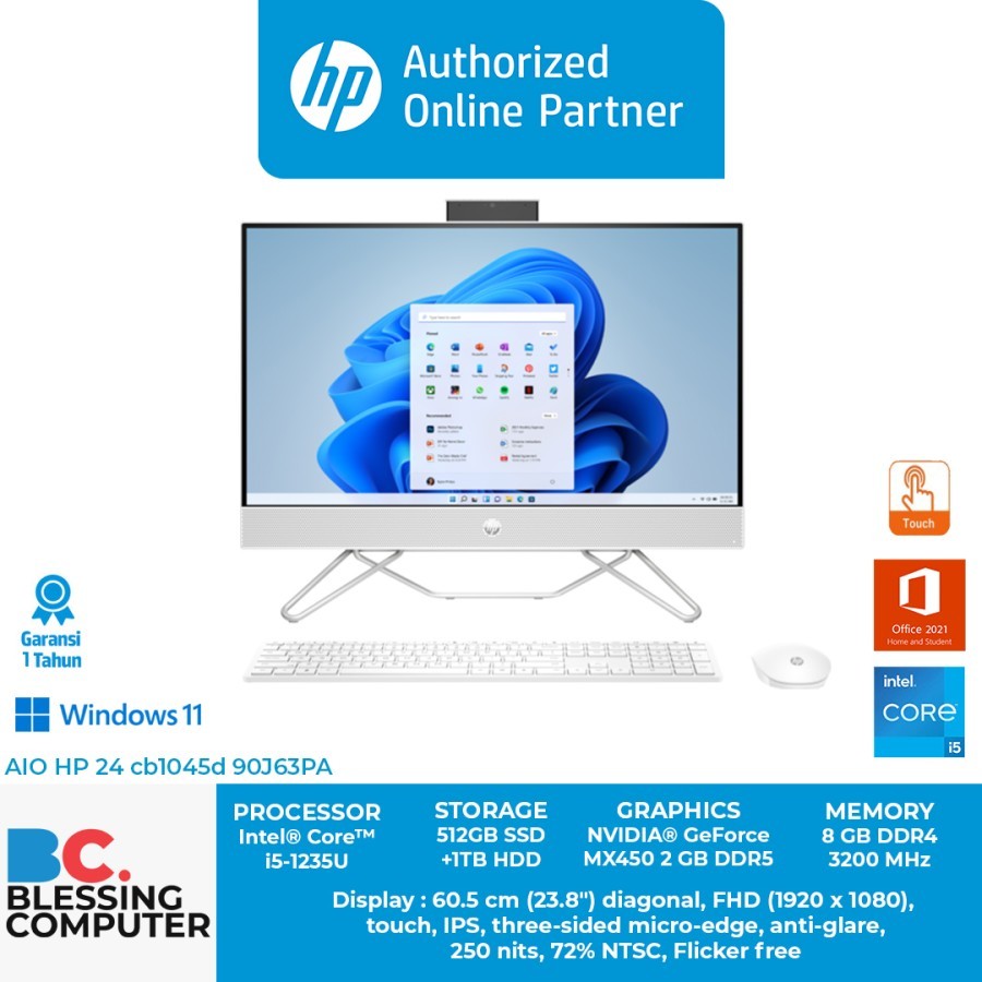 Jual AIO HP 24 cb1045d 90J63PA Core i5 1235U 8GB 512GB 1TB MX450 W11 ...