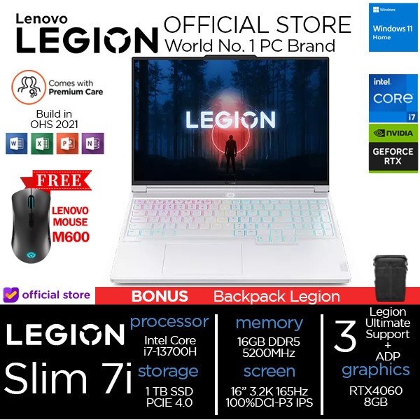Jual Lenovo Legion Slim 7 RTX4060 8GB i7 13700H 16GB 1TBSSD 16" 3.2K ...