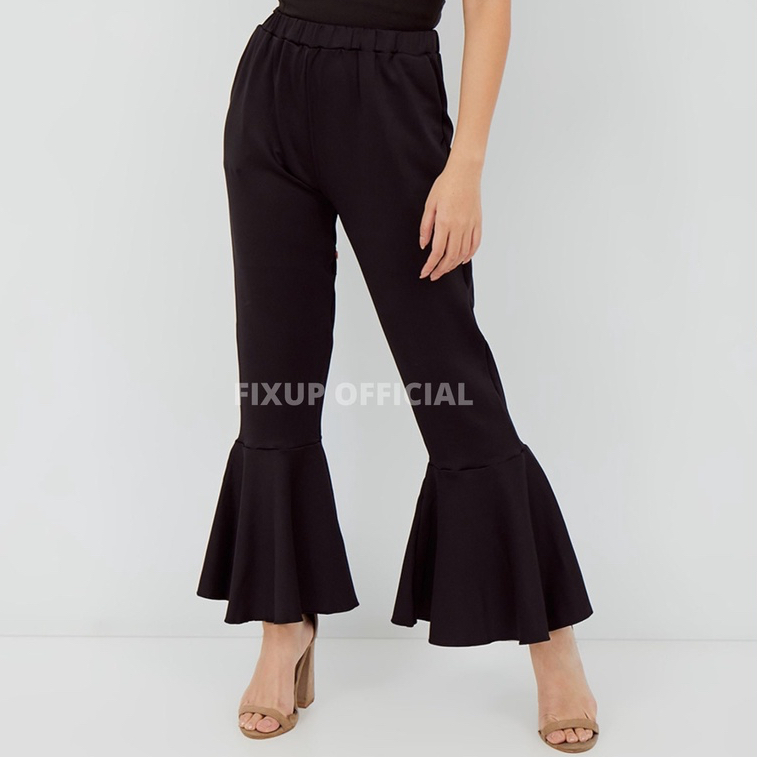 Jual FIXUP - Tulip Pants - Ruffles Pants Celana Cutbray Hitam Highwaist ...