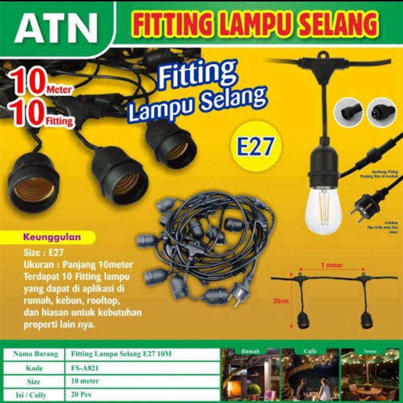 Jual Kabel Fitting Lampu Cafe Gantung 10 Meter 10 Fitting e27 Fitting ...